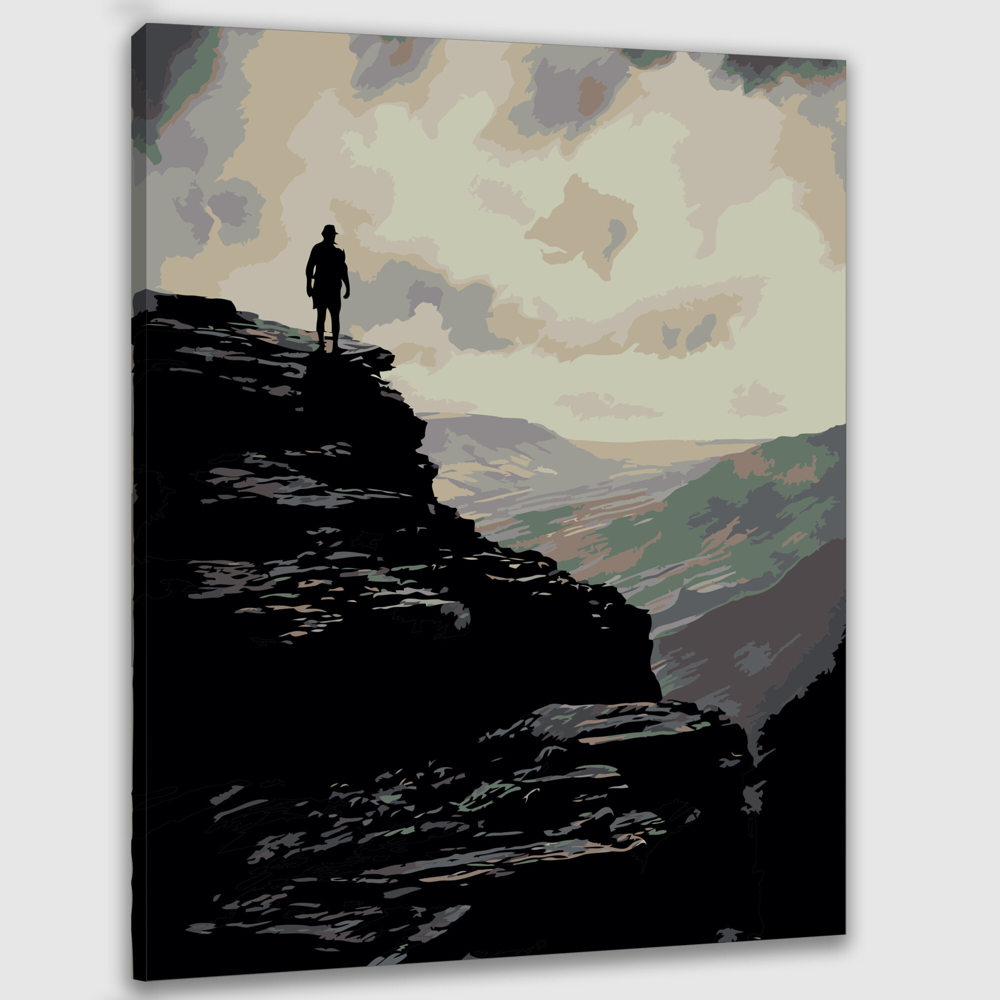 Картина по номерам 40x50 см, карандашный рисунок, фигура, утес, пейзаж, небо, местность, одиночество, самоанализ