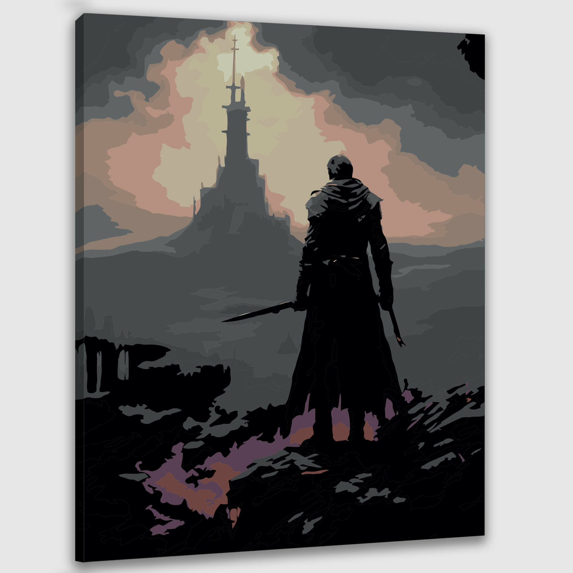 Картина по номерам 40x50 см, картина маслом, фильм "Берсерк: Разрушенн, главный герой, антигерой, разрушающаяся башня