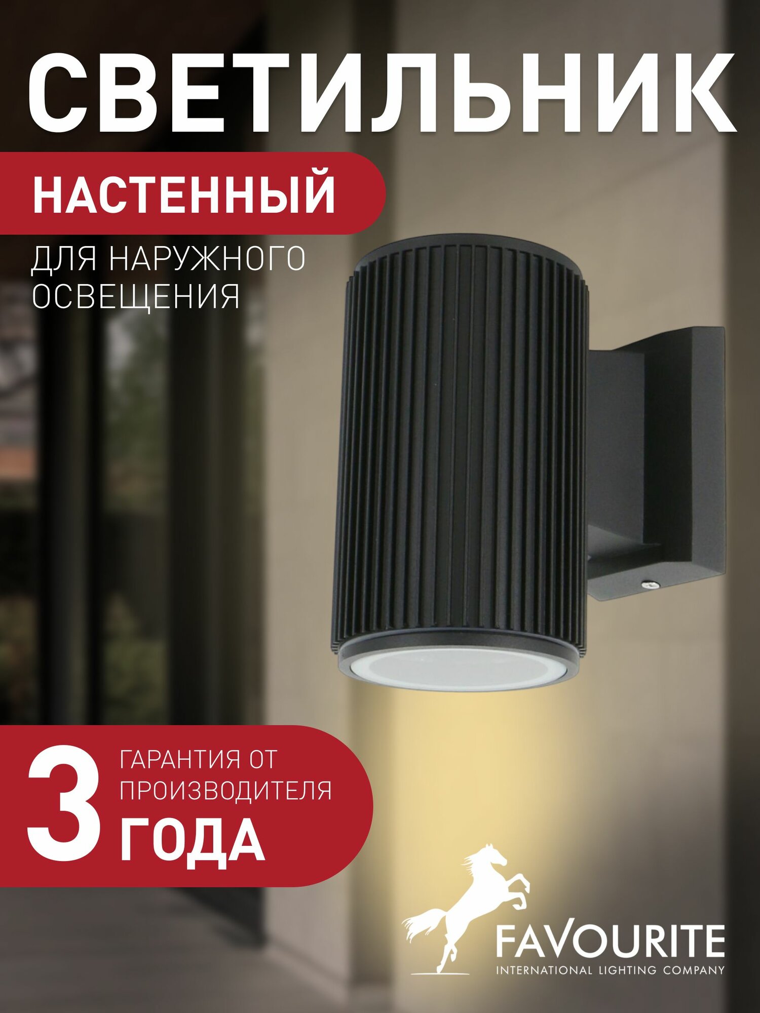 Уличный настенный светильник FAVOURITE 2857-1W, 3 кв м, E27 накаливания/люминесцентная 60 Вт, 3000 К теплый белый, IP54, стекло