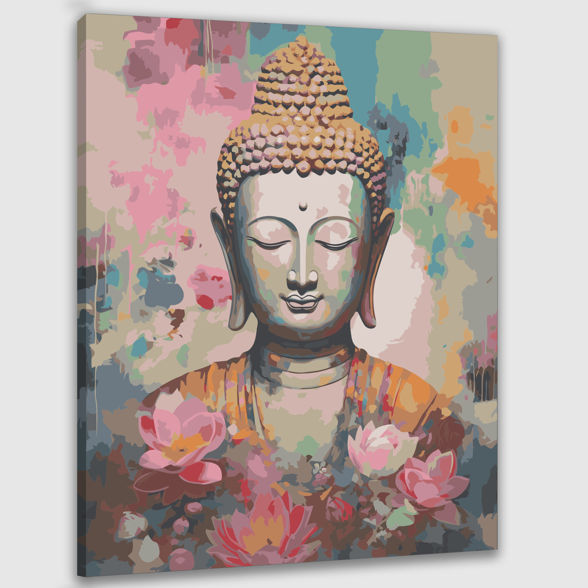 Картина по номерам 40x50 см, искусство, смешанная техника, коллаж, текстурированные материал, мазки кисти, Будда, цвета