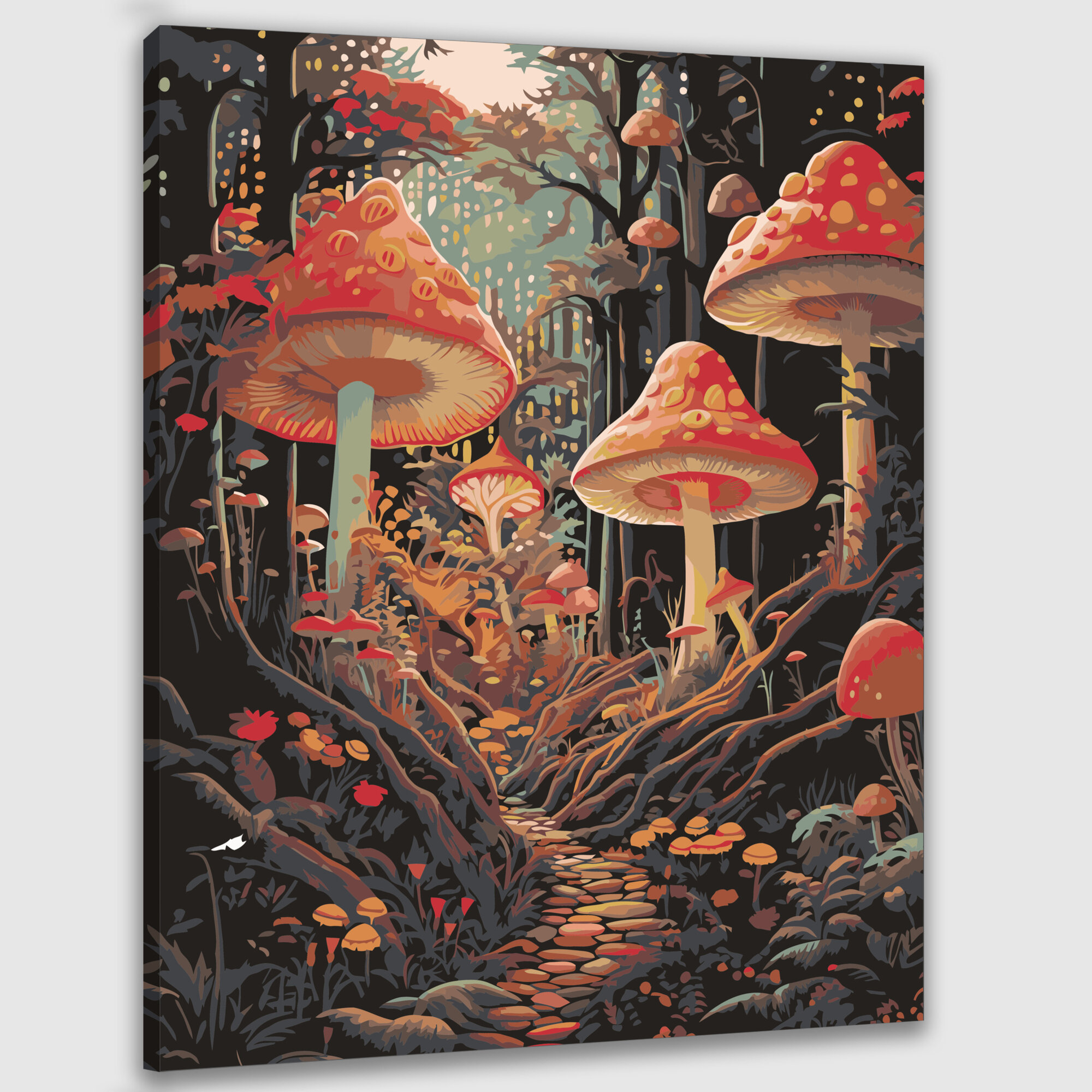 Картина по номерам 40x50 см, картина, гуашь, волшебная лесная сцена, яркие краски, замысловатые детали, листва, грибы