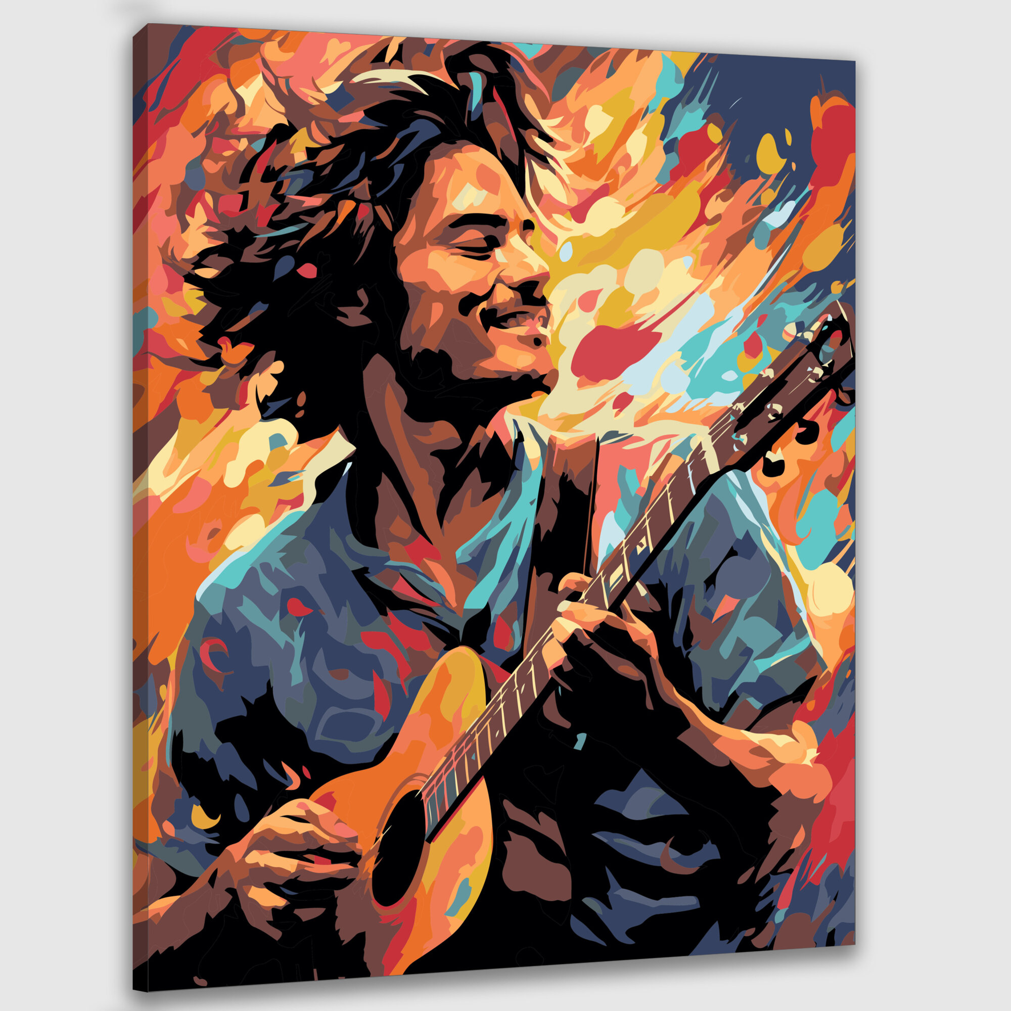 Картина по номерам 40x50 см, цифровое изображение, портрет, музыкант, гитара, индивидуальность, глаза, улыбка, цвета