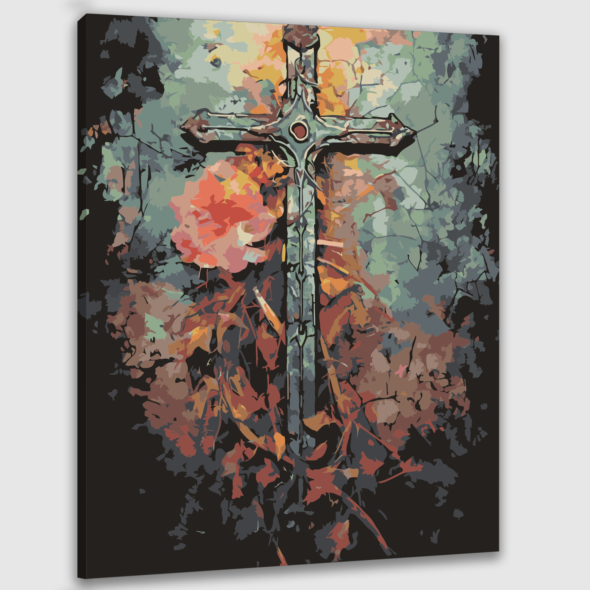 Картина по номерам 40x50 см, грех, искупление, сломанный меч, яркие цвета, замысловатые текстуры, прощение, рост