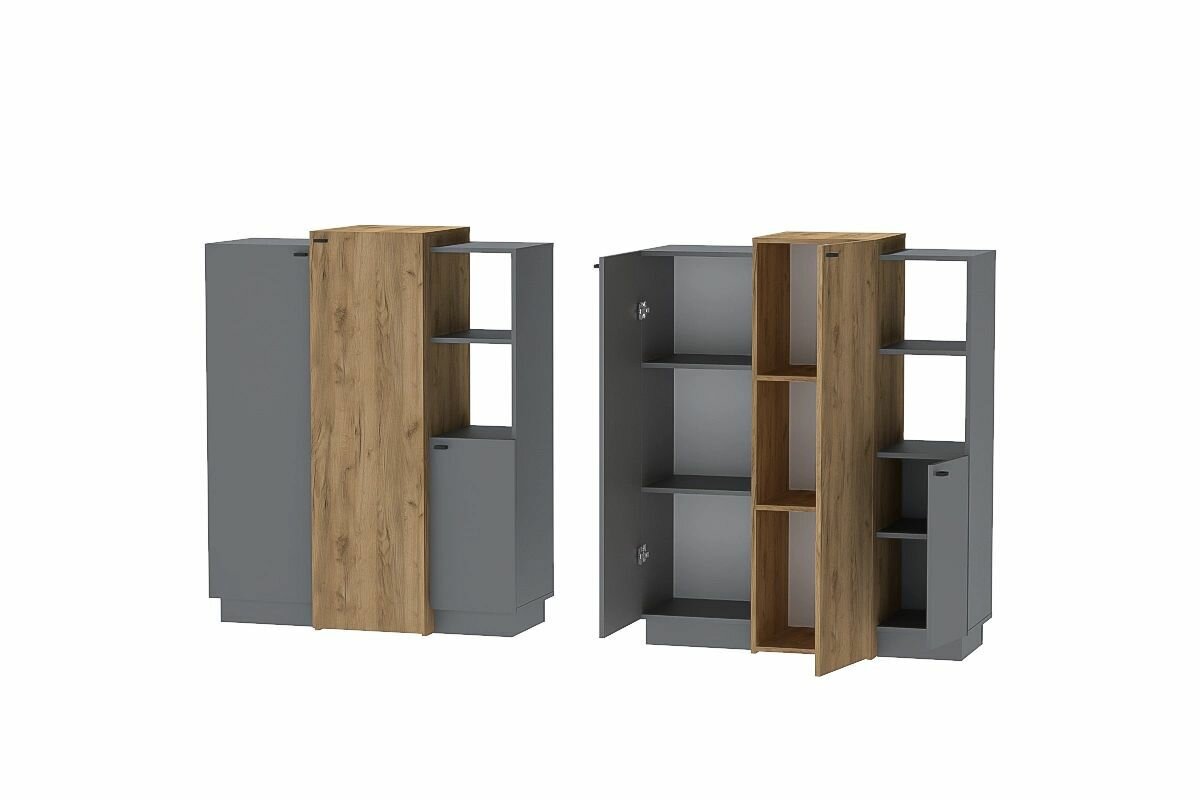 Комод Квадро К-3 Графит и Дуб Крафт золотой, ширина 110см, с полками, в гостиную, в спальню