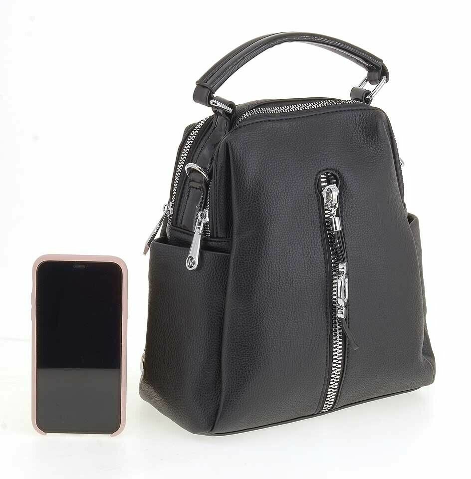 Сумка-рюкзак Valle Mitto, 88308-1, черная, искусственная кожа, городской стиль, 6.1л, 0.65кг