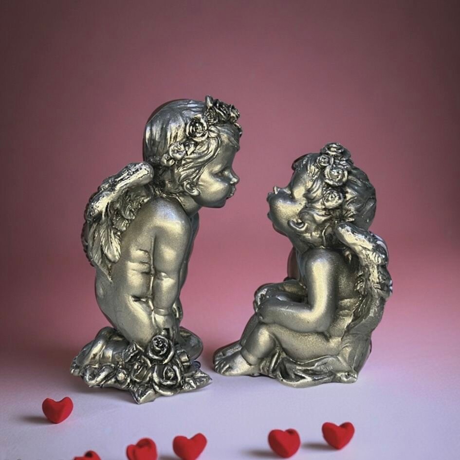Фигурка "Ангелочки целуются" (набор из 2-х) H-16см L-17см W-10см Цвет: Серебро