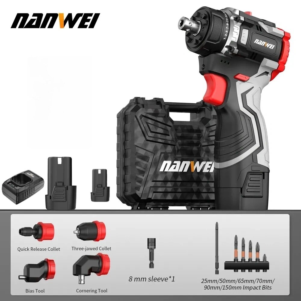 NANWEI Шуруповерт, 16.8 В, 50 Нм, 2 АКБ