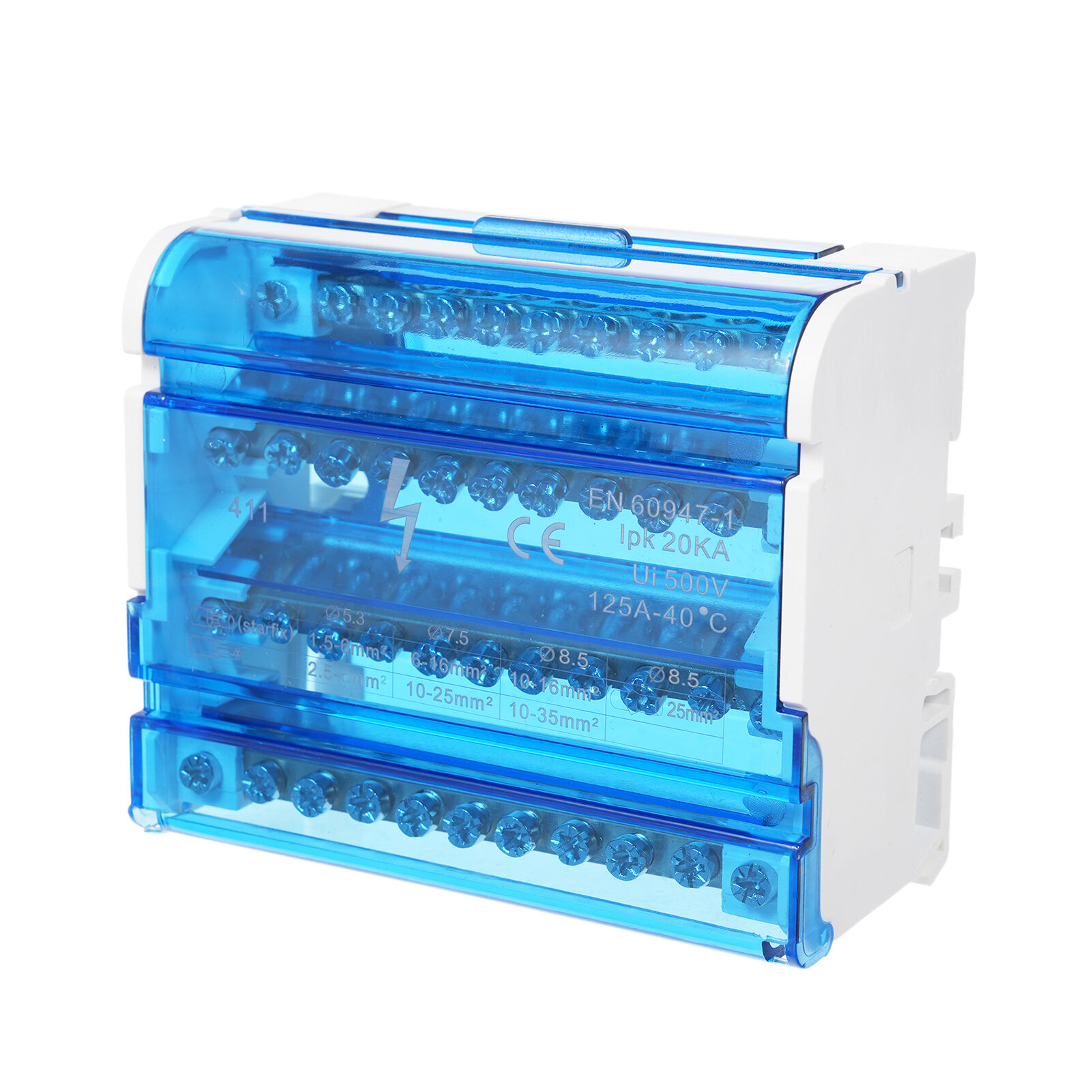 Клеммная колонка, распределительная коробка, 4-уровневый однофазный распределительный корпус, распределительная коробка на 411 клемм, корпус для клемм на DIN-рейку с прозрачной крышкой, защитная распределительная коробка.