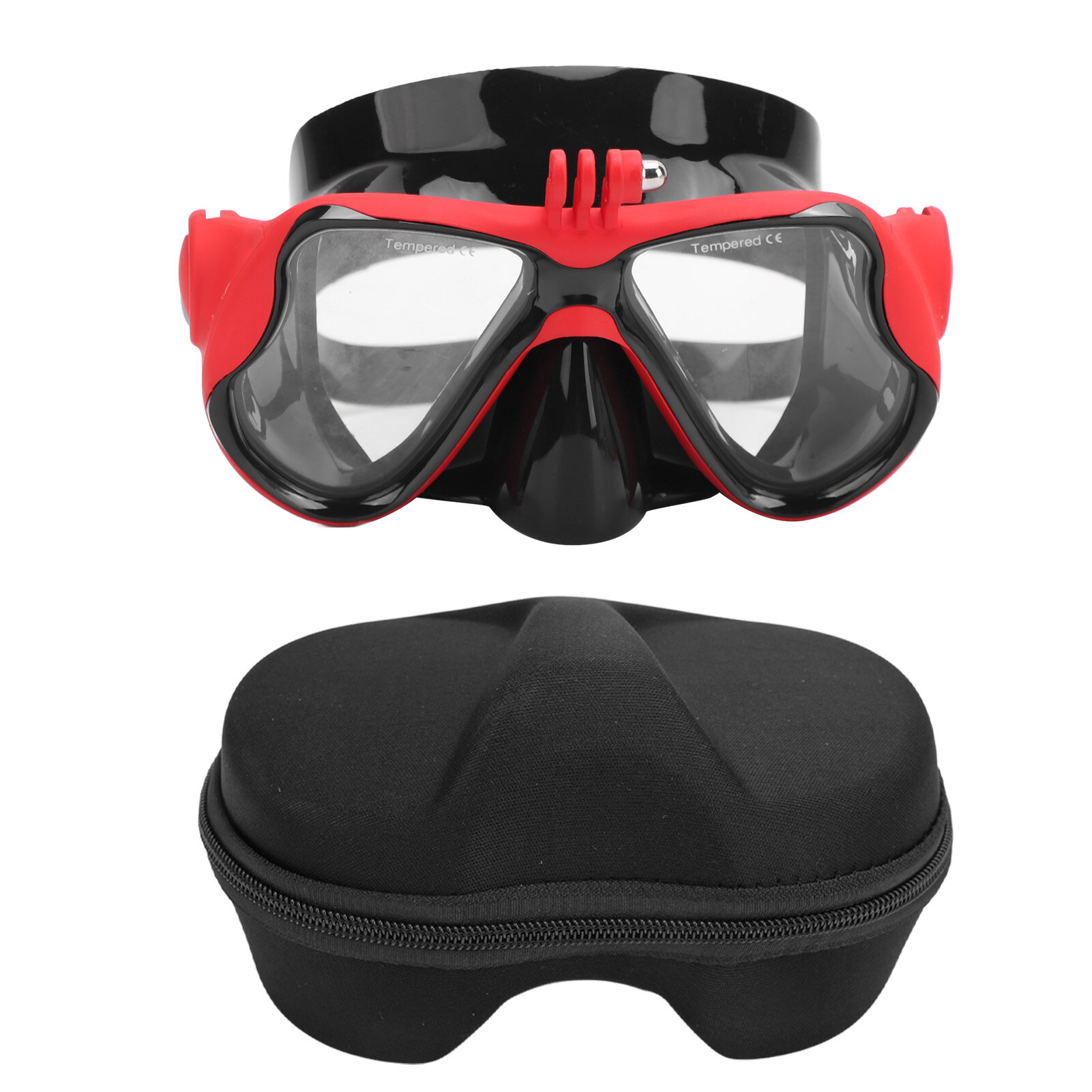 Action Camera Diving Goggles Professional Prevents Fog Tempered Lens Face Cover with Mount for Scuba Snorkeling Freediving Swimming Red