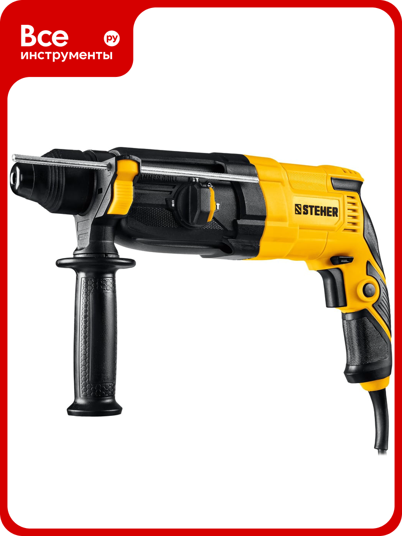 Перфоратор STEHER SDS Plus 24 мм 750 Вт, для бурения отверстий до 24 мм и долбления бетона
