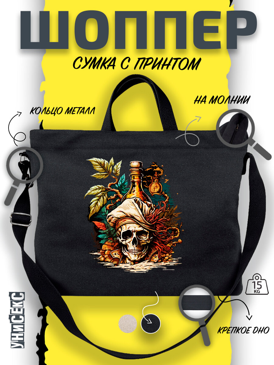 Сумка  шоппер y2k через плечо с черепом