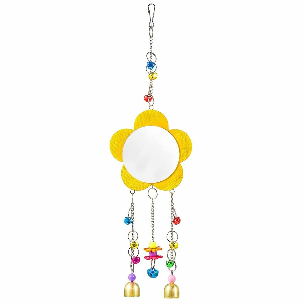 Игрушка-качающееся зеркало Цыпленок для кур с разноцветными металлическими колокольчиками, цыплята, петухи, деревянная основа, большая