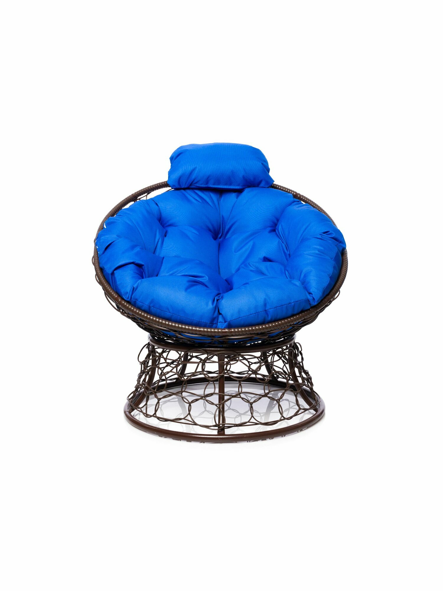 Кресло "Папасан мини" коричневое с синей подушкой