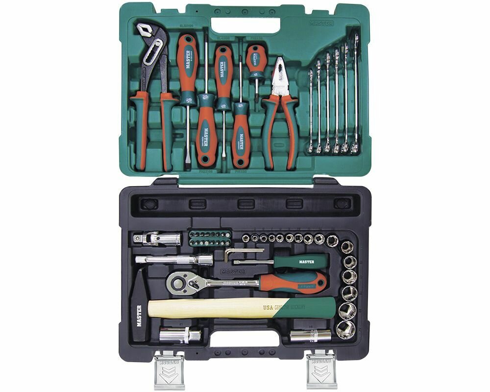 Набор инструментов универсальный 1/4", 1/2" дюйма 6-гр. 58 предметов Master 408158-M с молотком для дома и автомобиля в чемодане (кейсе)