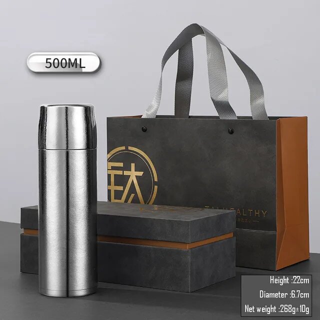 Термокружка 500 мл с откидной внутренней крышкой, двухслойные термосы из чистого титана, бактериостатическая посуда для питья, дорожная бутылка для воды