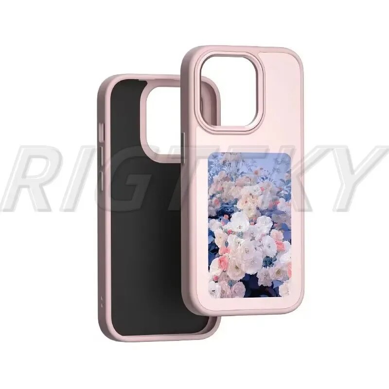 Nfc E-ink Экран высокой четкости Четыре цвета Передача изображения Чехол для телефона для iphone 16 15 14 13 12 Pro Max DIY Бесплатная батарея Для iPhone 16 Про, Розовый