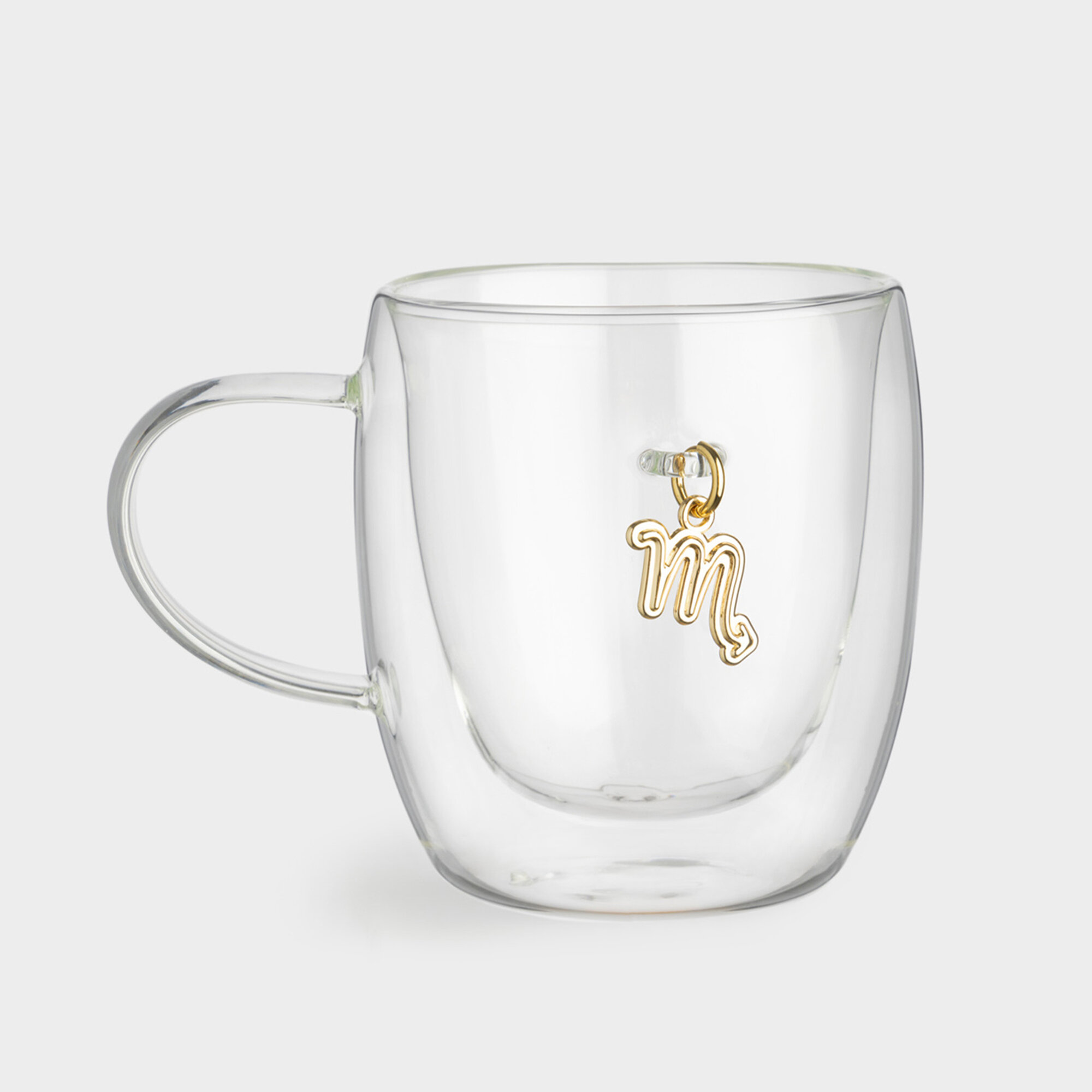 Кружка, 280 мл, стекло Б/металл, с золотистой подвеской, Скорпион, Air figure zodiac