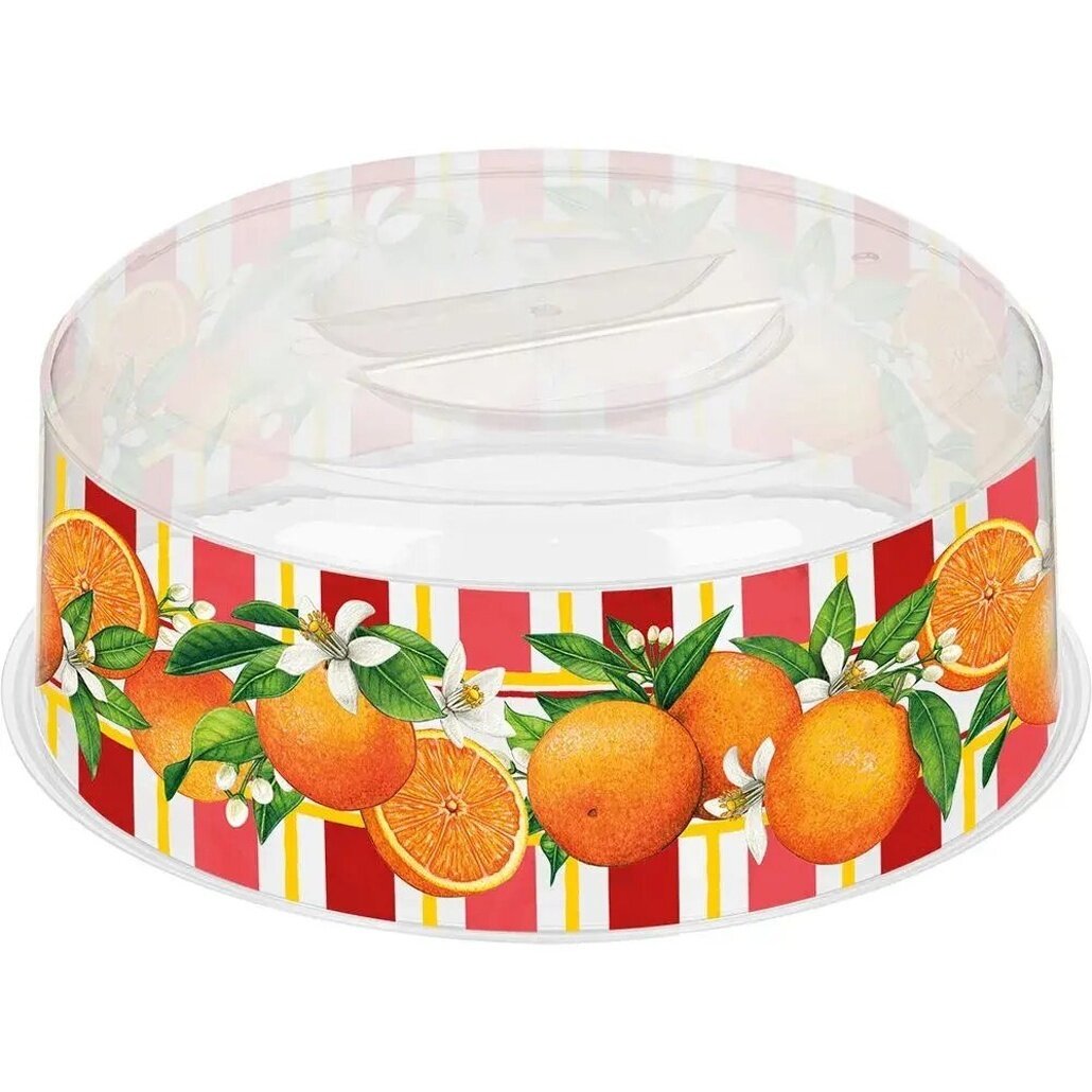 Крышка для СВЧ "Bergamo" 25см, прозрачная, декор цитрусы, пластик, удобство хранения