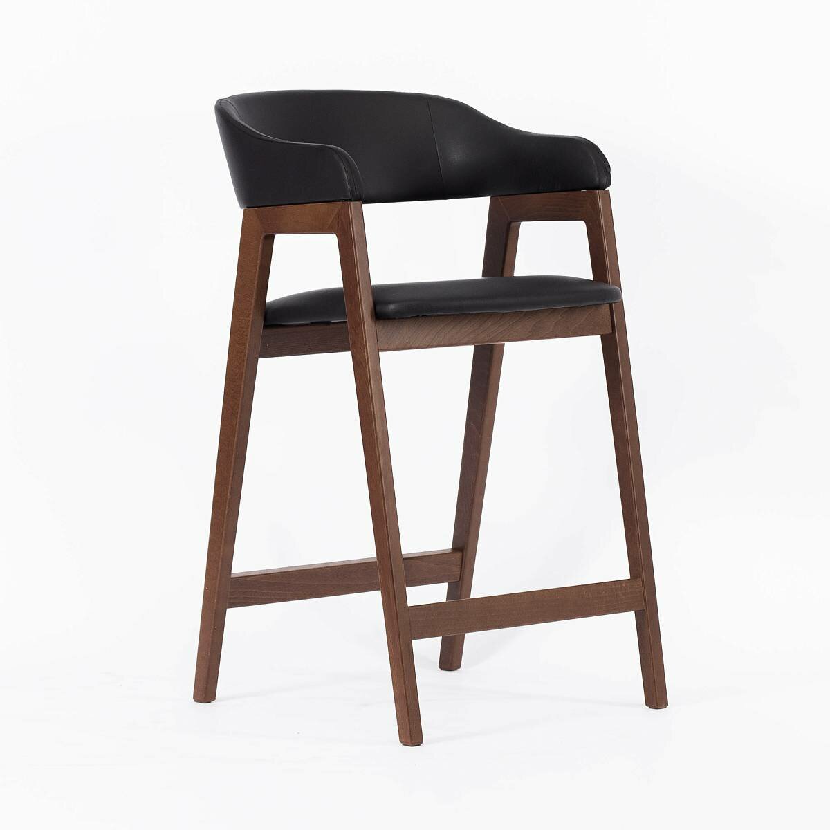 Стул барный Челси черная экокожа массив бука (орех) высота подлокотников 93,5 см для дома/для гостиной/для столовой/для кафе/кухонный стул/стул кухонный