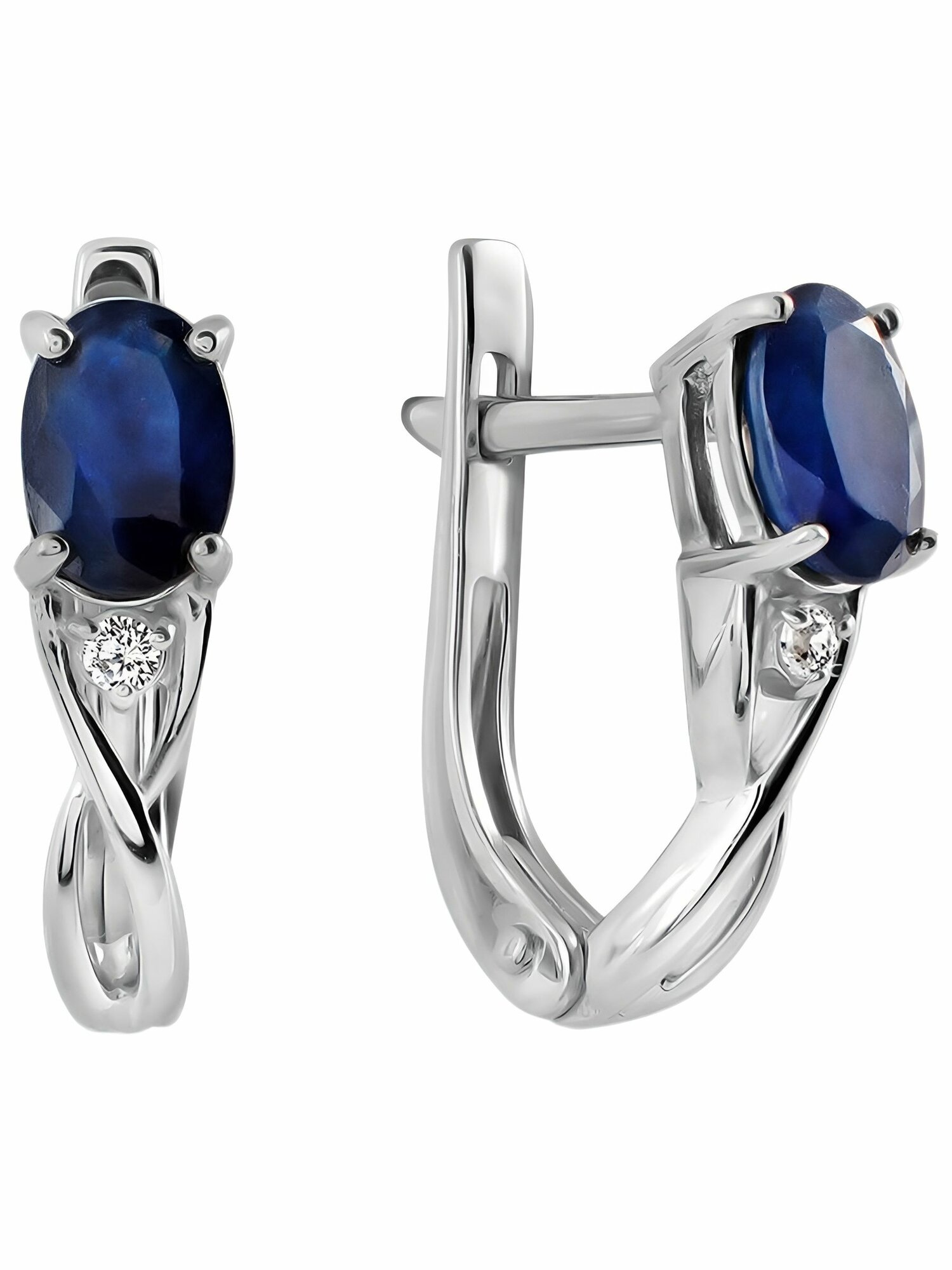 Серьги, серебро, 925 проба, родирование, сапфир