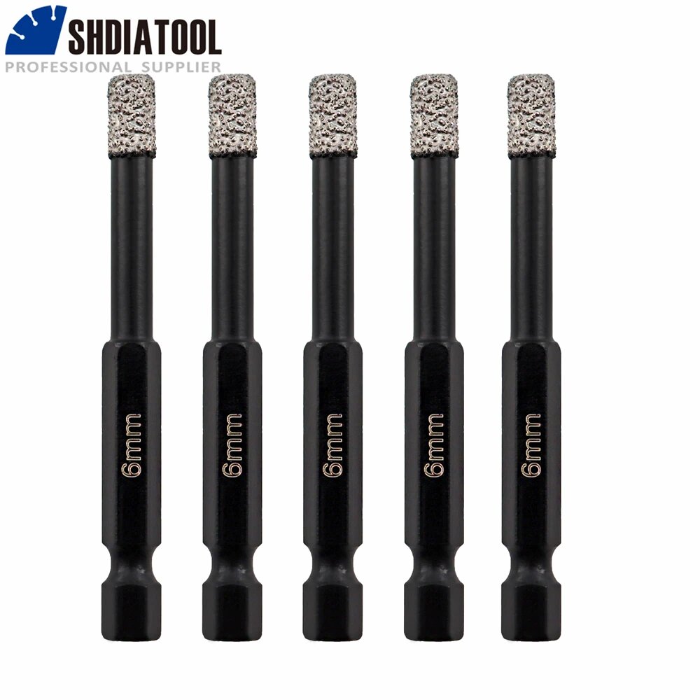 SHDIATOOL Алмазные сверла 5 шт, 6/8/10/12/14 мм 5pcs 6mm