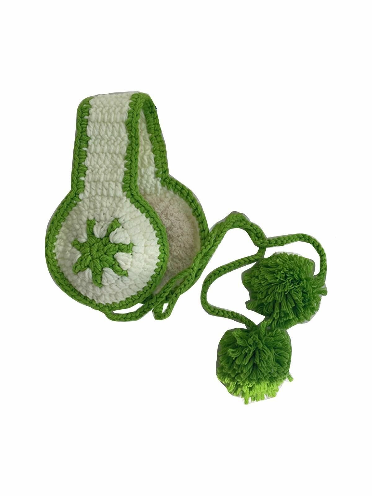 Наушники меховые, вязаные наушники на милых теплых бретельках ins_голубой