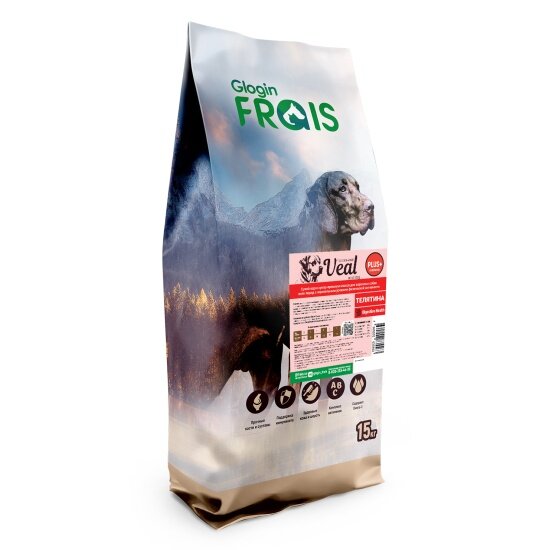 Корм сухой Frais Signature для взрослых собак средних и крупных пород с мясом телятины, 15 кг