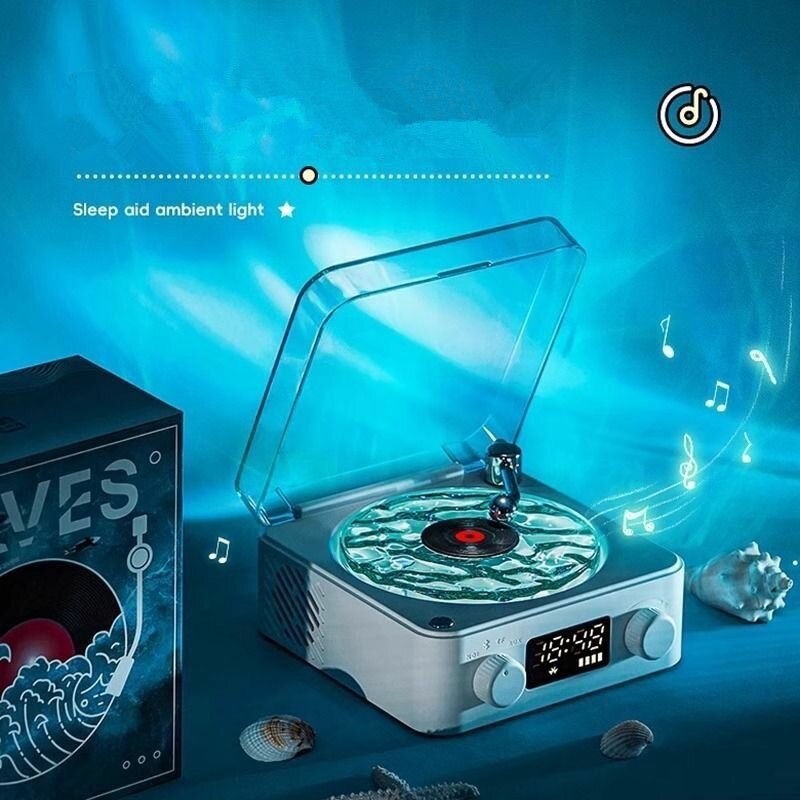 Виниловый проигрыватель Waves, динамик BT с белым шумом, Ретро проигрыватель, Снотворное в форме Витролы с подсветкой RGB