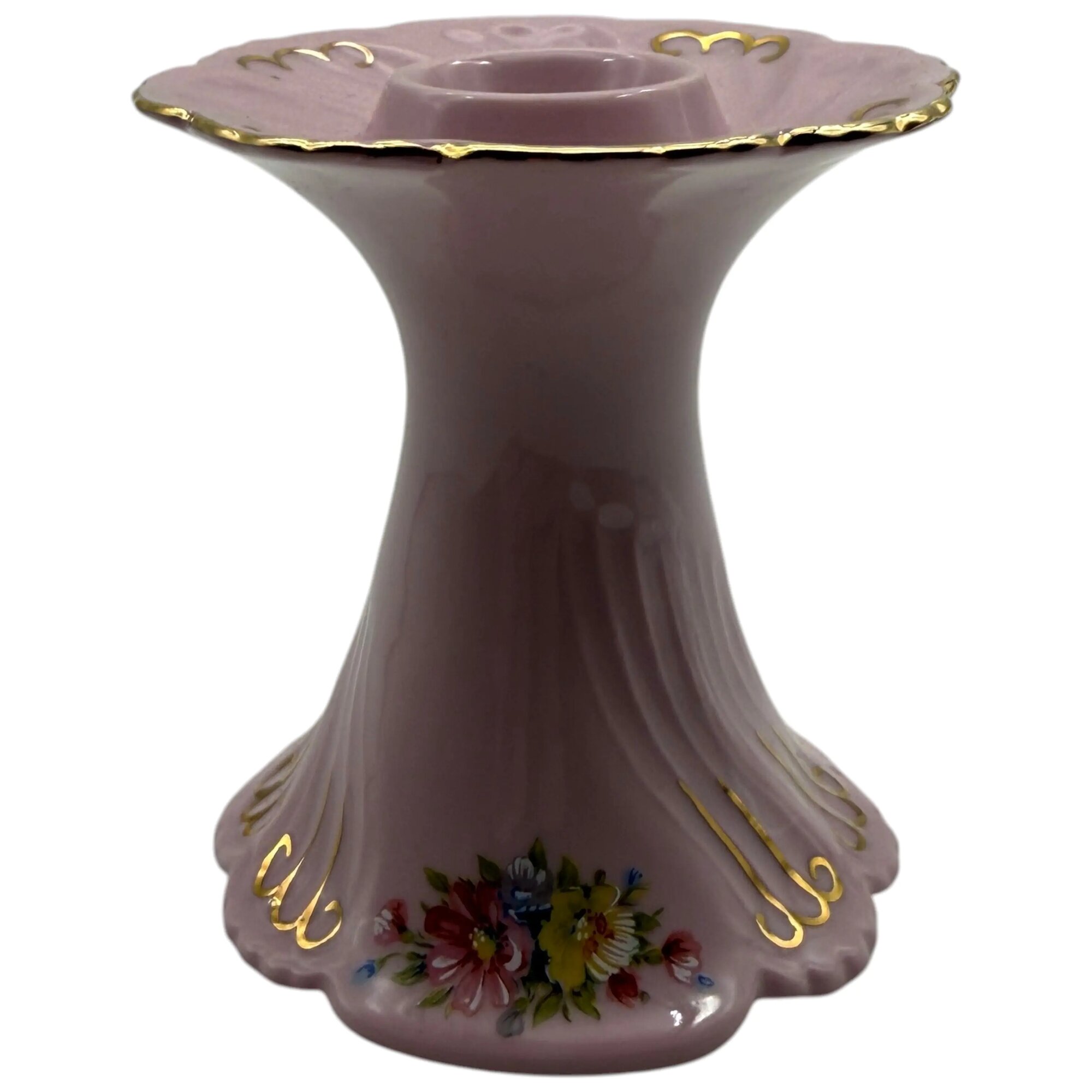 Подсвечник на одну свечу, 8.5 см, розовый фарфор, позолота, 1970-1990 гг, RGK, Чехословакия