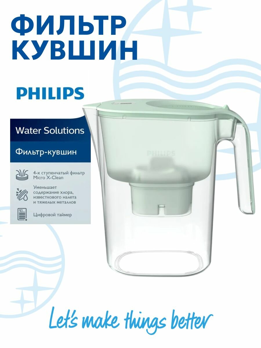 Фильтр кувшин для воды Philips AWP2938GNT/10 Мятный, 4 литра