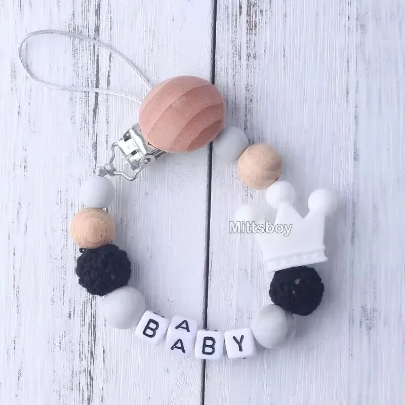 Зажим для соски Baby mittsboy, белый, черный, дерево