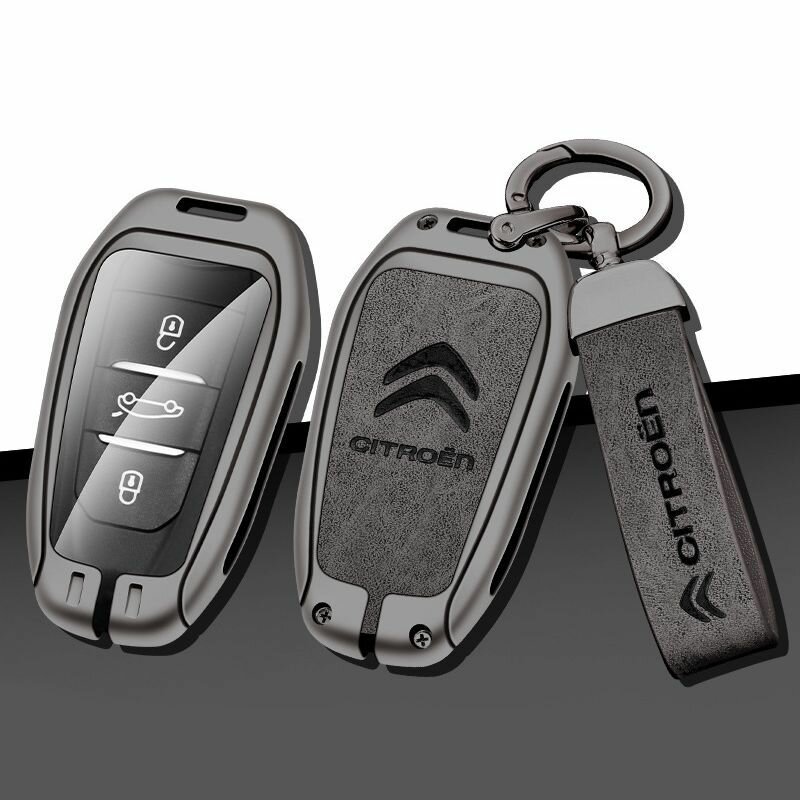Чехол-брелок для автомобильного ключа Citroen C4 C5 C6 C4L C5X C3XR металлический с пряжкой темно-серый