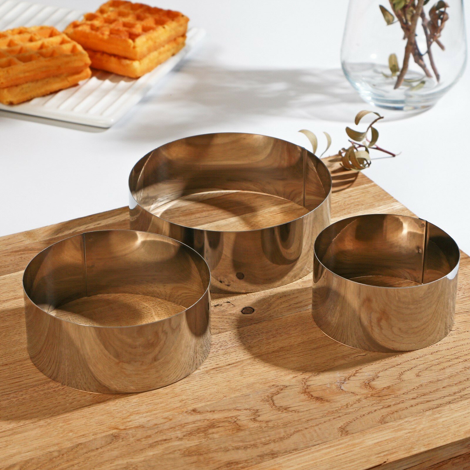 Набор форм для выпечки «Круг», 3 шт, d=8 см, d=10 см, d=12 см, цвет хромированный, 3863479