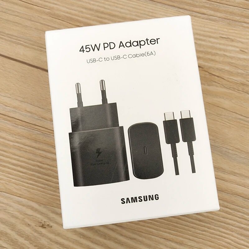 Samsung A56 5G USB C Зарядное устройство 45 Вт Сверхбыстрая зарядка Адаптер европейского стандарта EP-TA845 Для Galaxy S25 Ultra S24 FE A26 A36 M16 Black EU Set