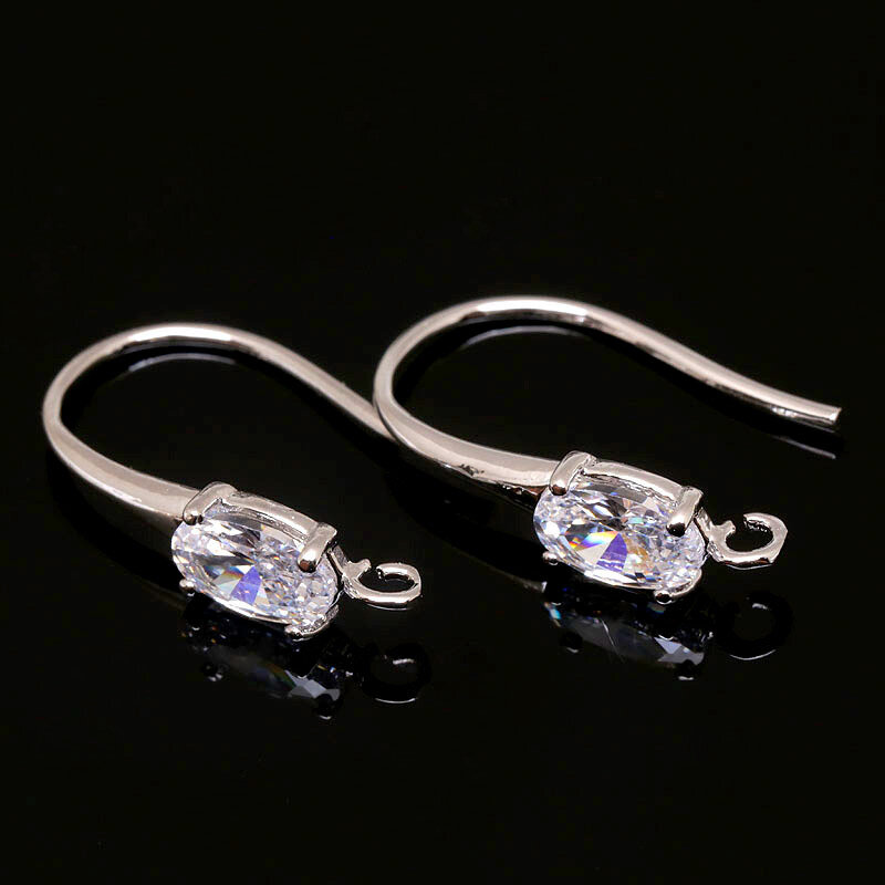 Швензы открытые, 17х4мм, Корея, с овальным фианитом, базовый материал - латунь, родий, пара