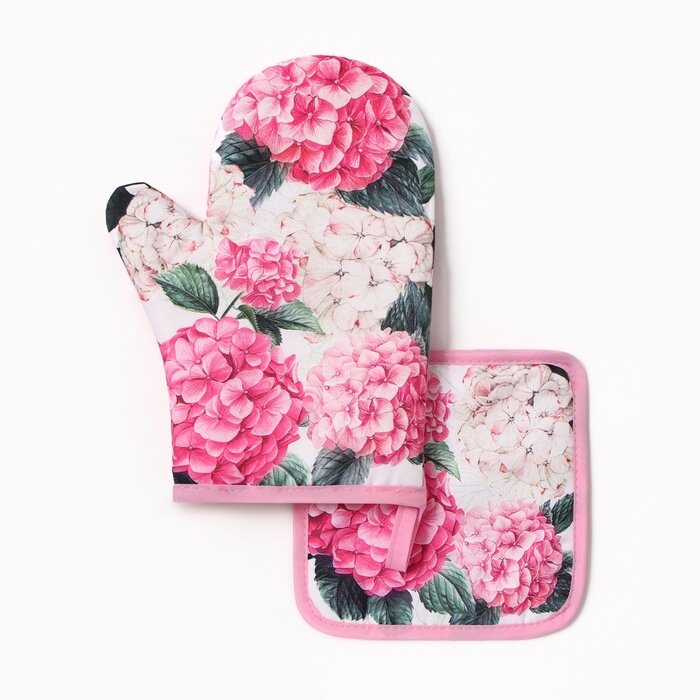 Подарочный набор."Гортензия" варежка-прих.20х27см, прихватка 17х17см 100% п/э