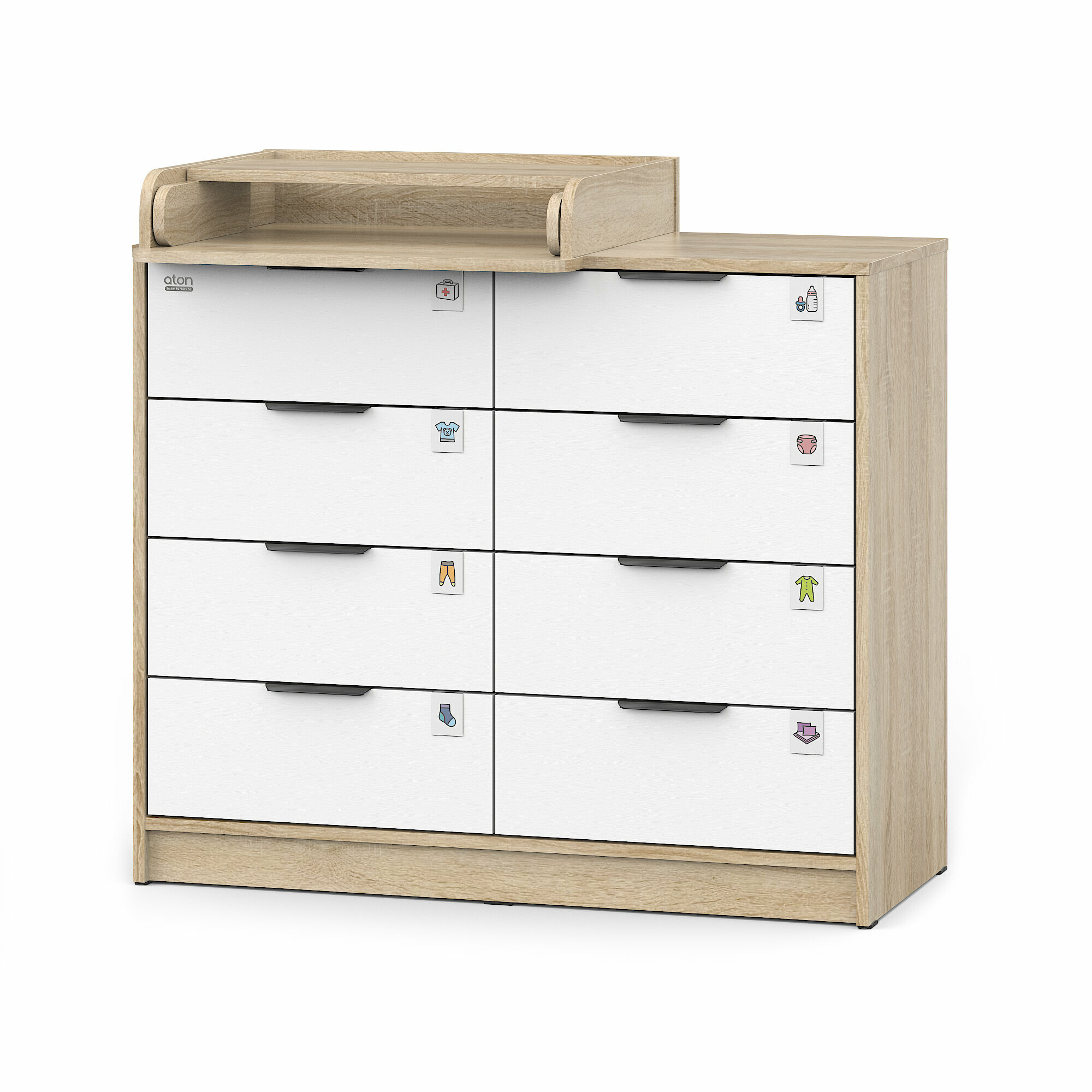 Атон комод "Zeus" шариковые направляющие 8 ящ. Дуб сонома/белый