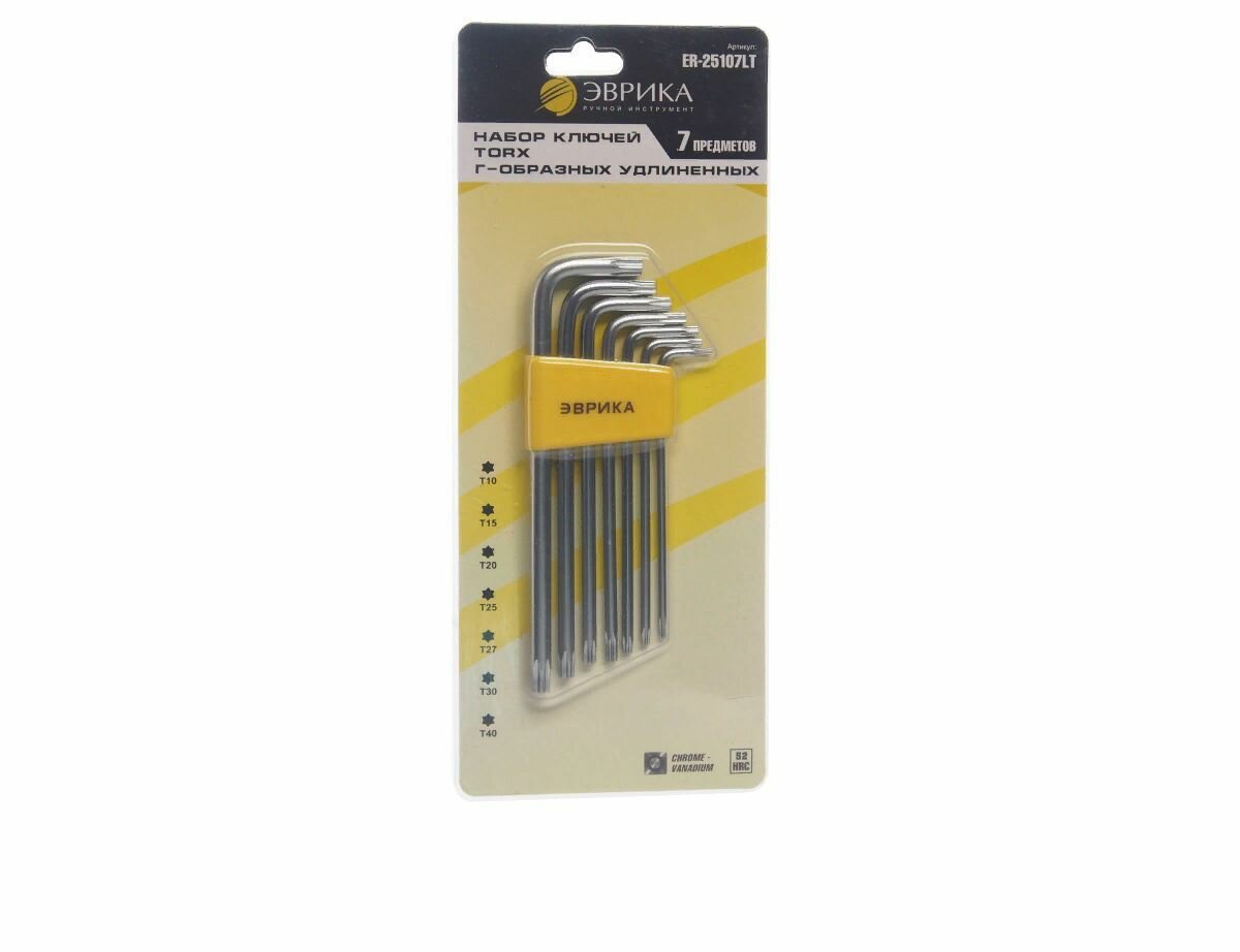 Набор ключей TORX ER-25107LT: Г-образных удлиненных T10-T40 7пр. Эврика