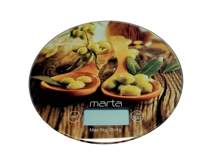 Весы кухонные MARTA MT-1640 черничная россыпь сенсор, встроенный термометр