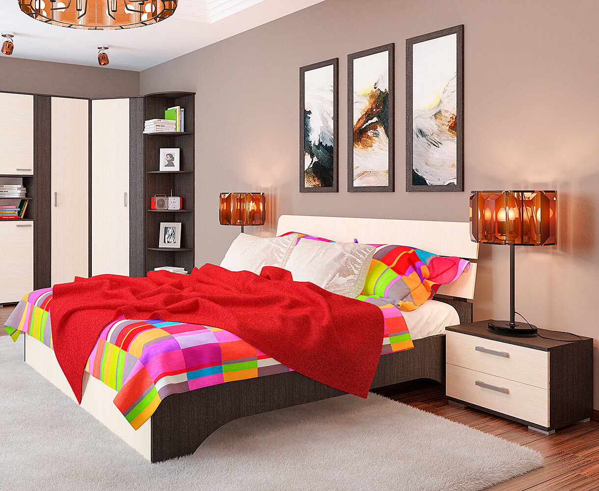 Кровать двуспальная Джулия 160х200 с настилом ЛДСП венге/молоко 164x94x211 см