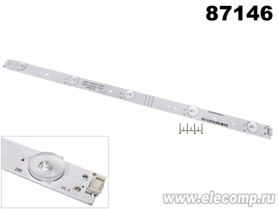 Светодиодный модуль 3V 40.5см 5LED с линзой 5800-W43001-3P00/5800-W43001-5P00/TCW3V5DW43B120