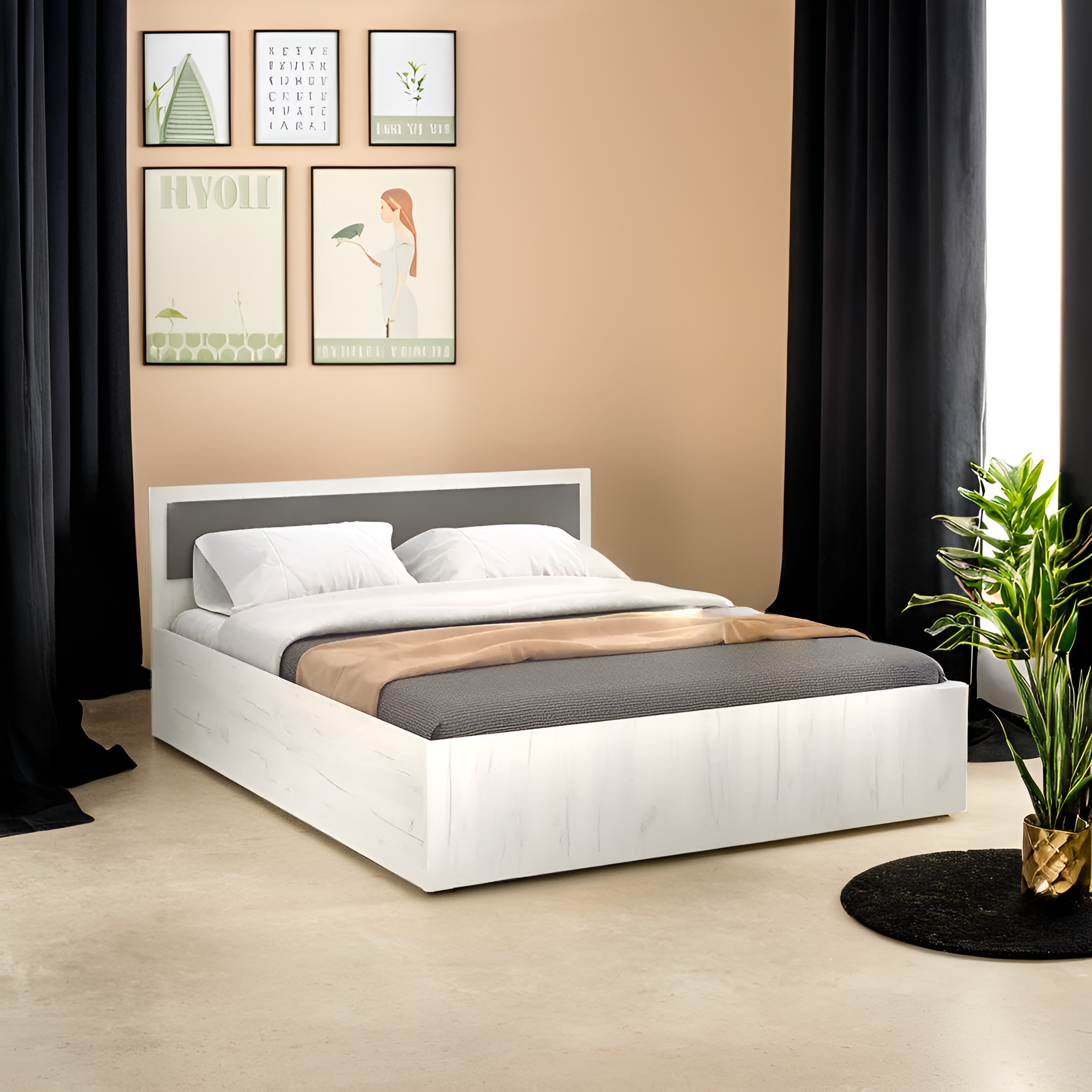 Фиеста NEW Кровать с подъемным механизмом 1,4м (Графит/Дуб Крафт Белый) (2037х1445х800) мм