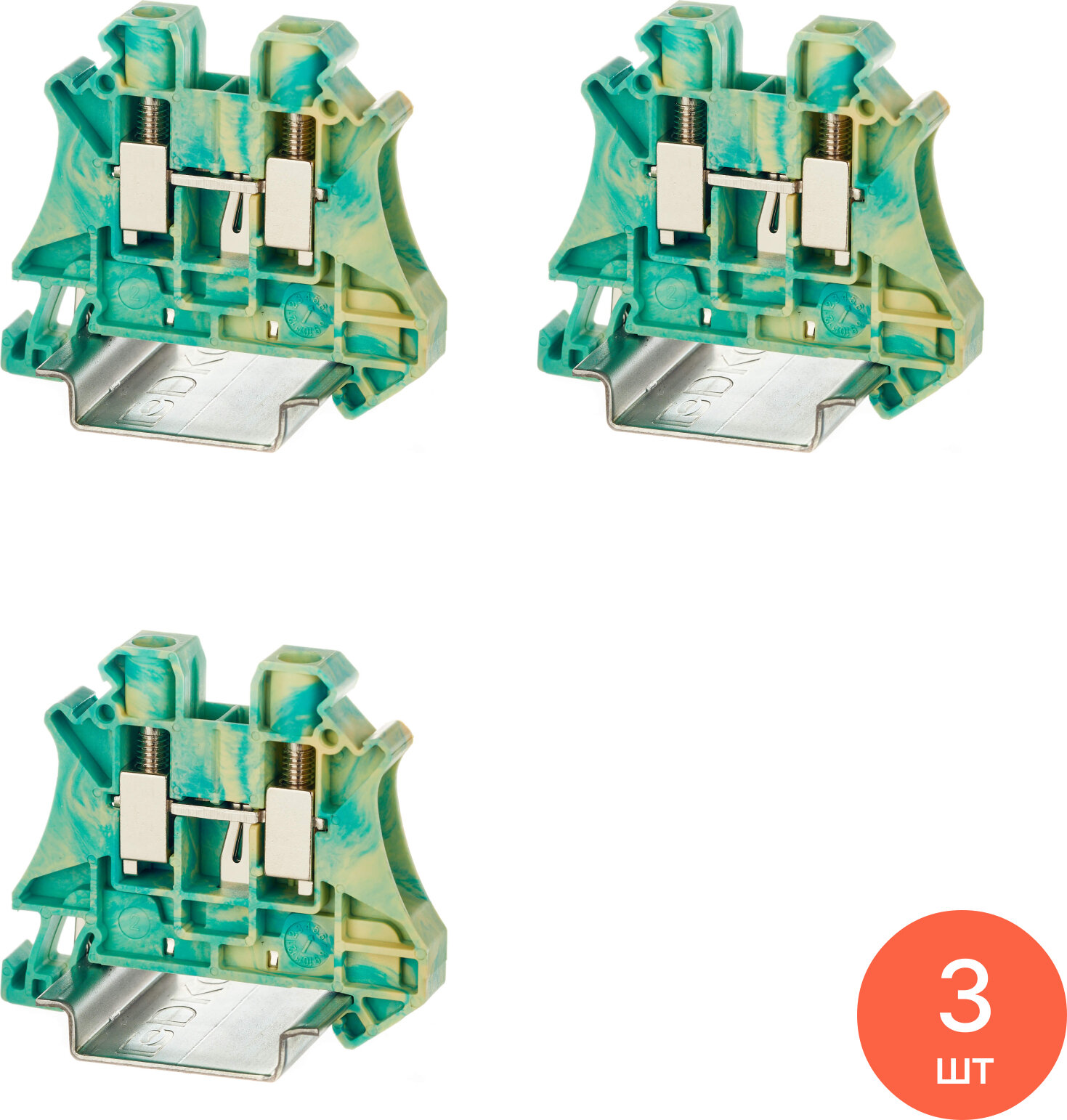 Клемма для проводов DKC / ДКС заземления на 6мм2 с винтовыми зажимами, 2 точки подключения, желто-зеленая, 1шт. / зажим (комплект из 3 шт)