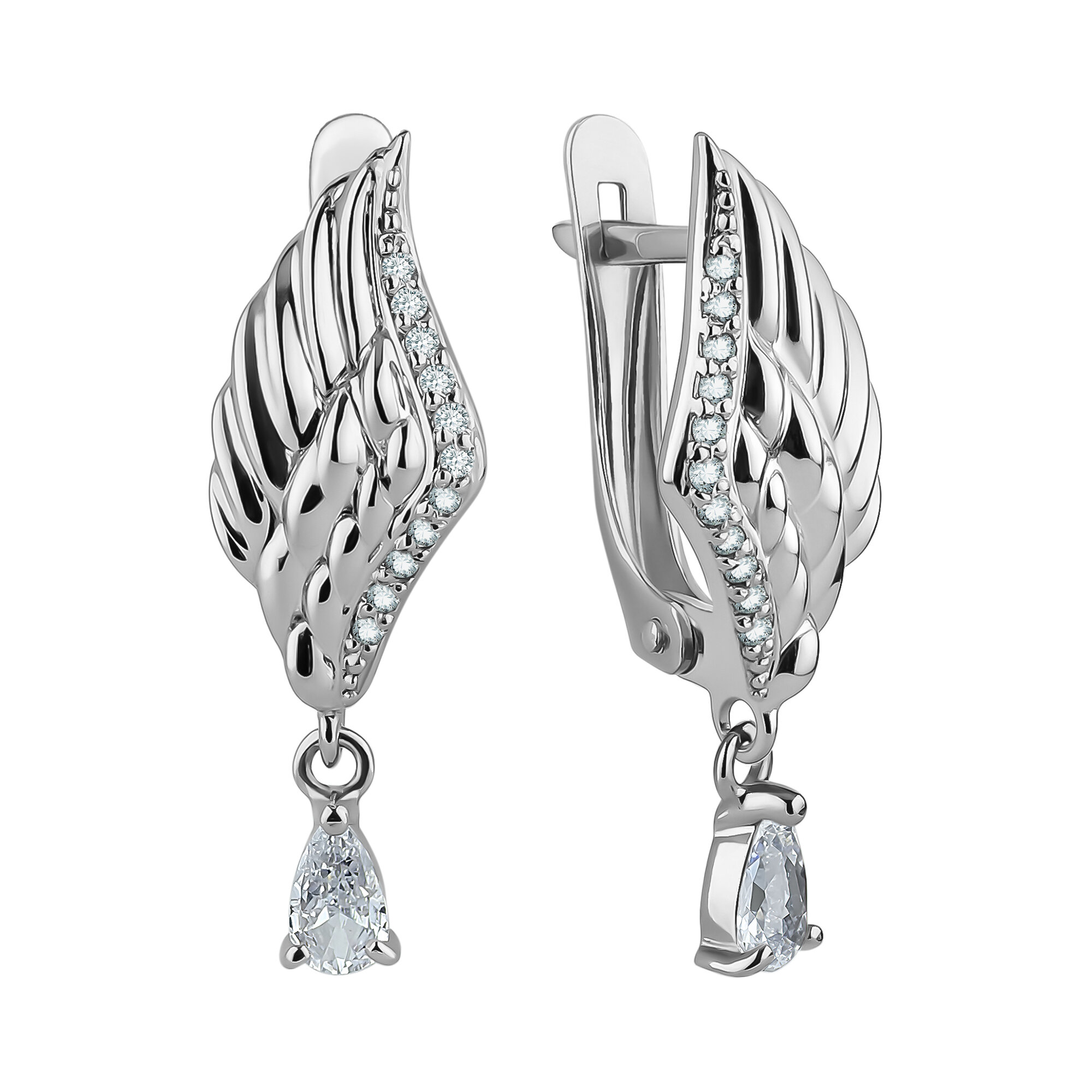 Серьги, серебро, 925 проба, родирование, фианит