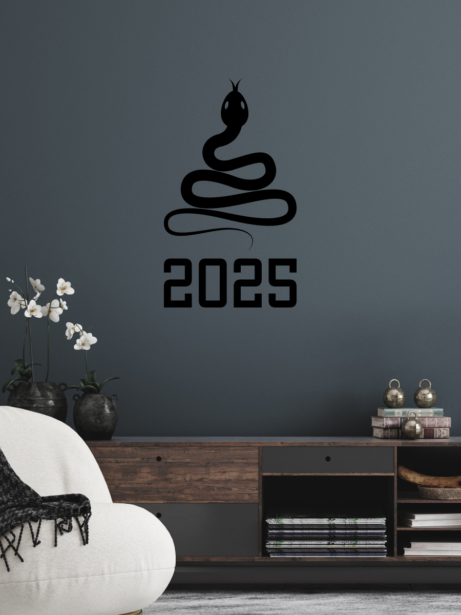 Наклейка 'змейка 2025' (Новый год, праздник, снежинки, подарки, украшение, елка, символ года)