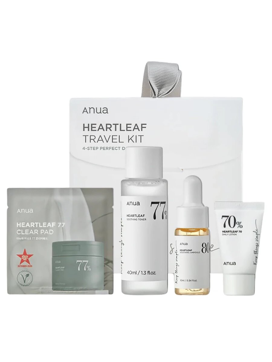 Набор миниатюр с экстрактом хауттюйнии: пэды + тонер + сыворотка + лосьон Anua Heartleaf Soothing Trial Kit 2 шт + 40+10+10 мл