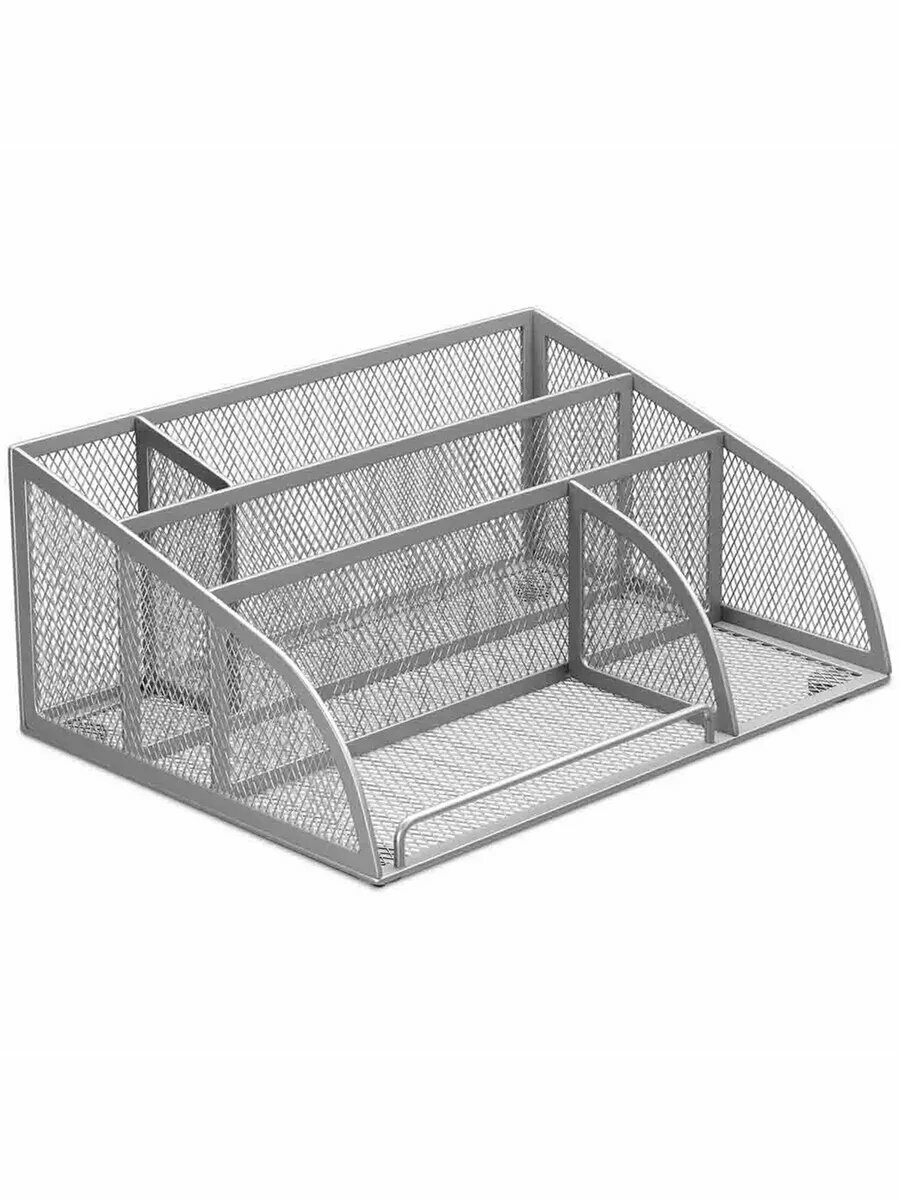 Подставка-органайзер BRAUBERG "Germanium", 5 секций, 255х180х105 мм, металл, серебро