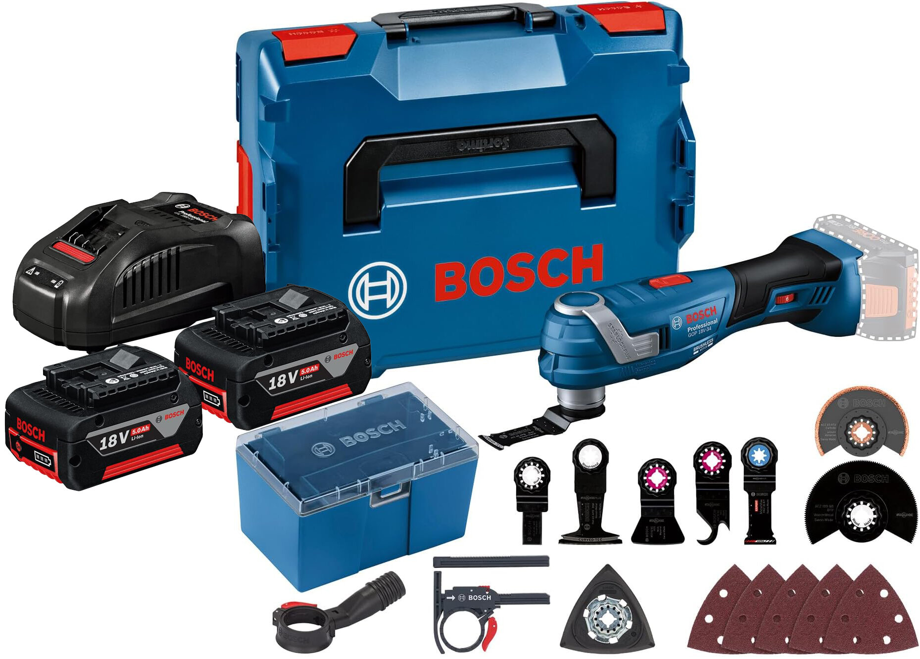 Реноватор Bosch GOP 18V-34 экстра (0.601.8G2.002) + кейс L-Boxx + 2x акб GBA 18V 5Ah + зарядное устройство GAL 1880 CV