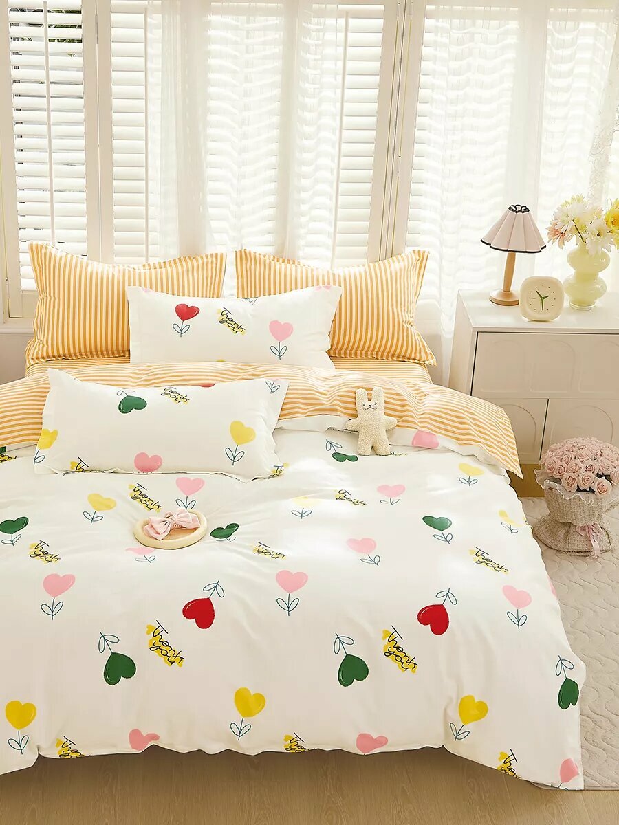 Постельное белье Евро с 2 наволочками, хлопковый сатин