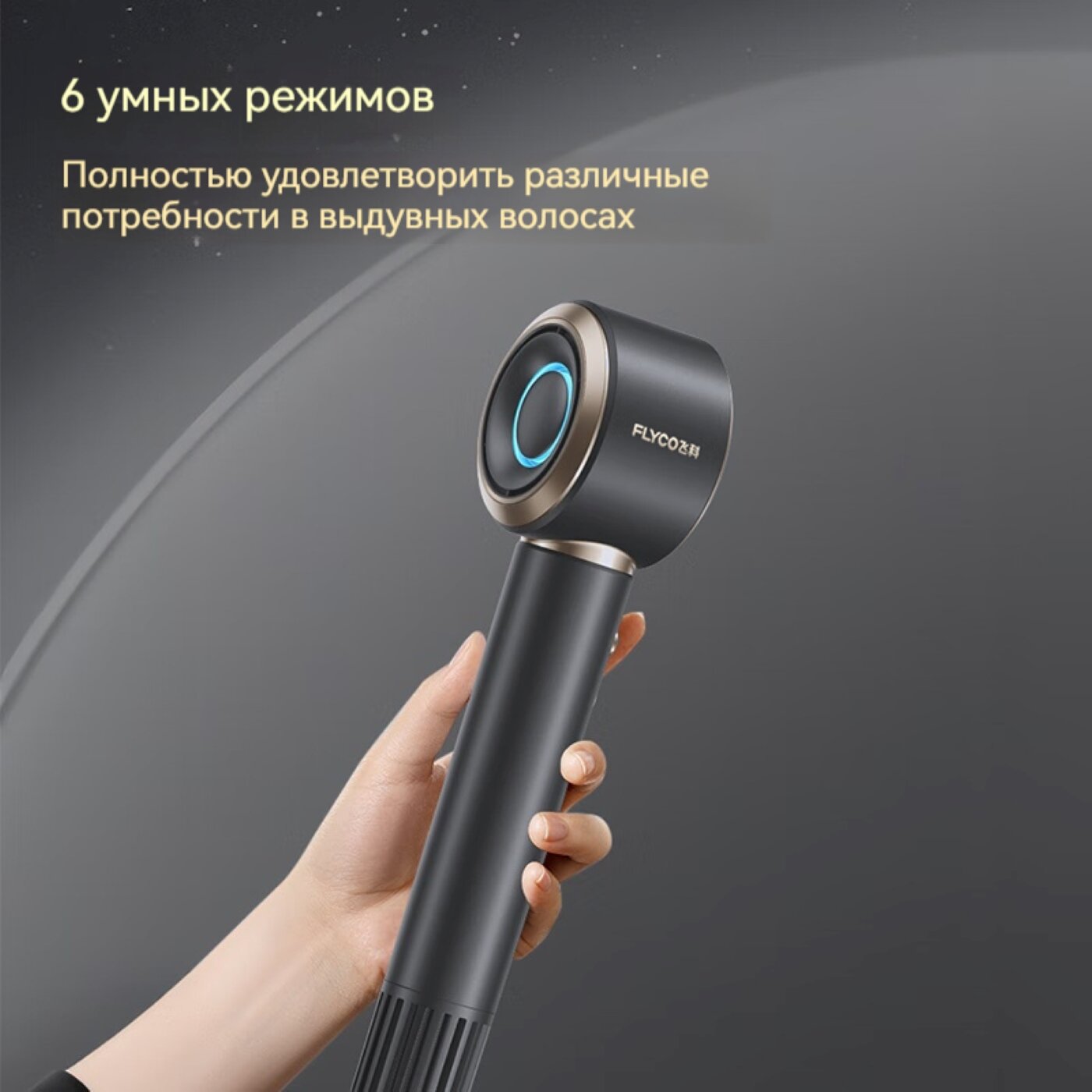Высокоскоростной фен FLYCO, небольшой и портативный (1600 Вт, 65 м/с) с магнитной всасывающей насадкой
